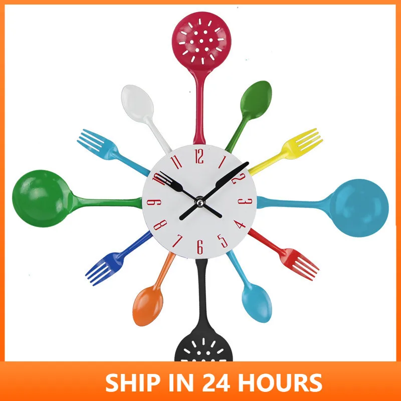 New-12-16-Inch-Modern-Design-Metal-Spoon-Fork-Kitchen-Wall-Clock ...
