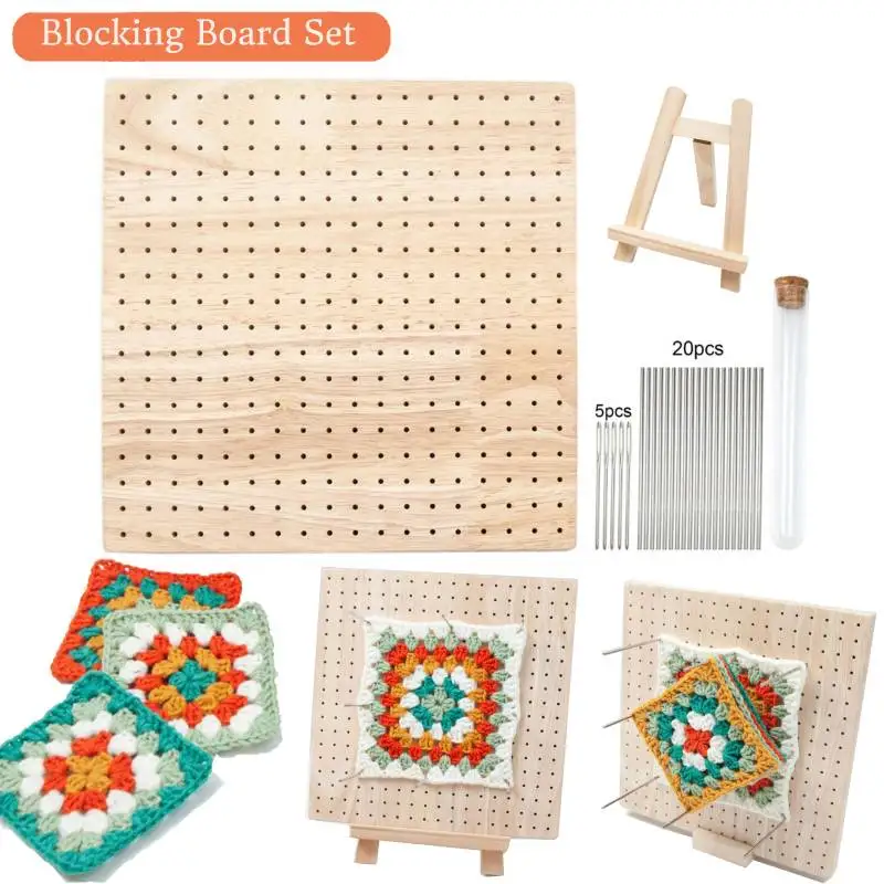 Wood Blocking Board Set Decoration Knitted Handmade Mat Square Solid ...