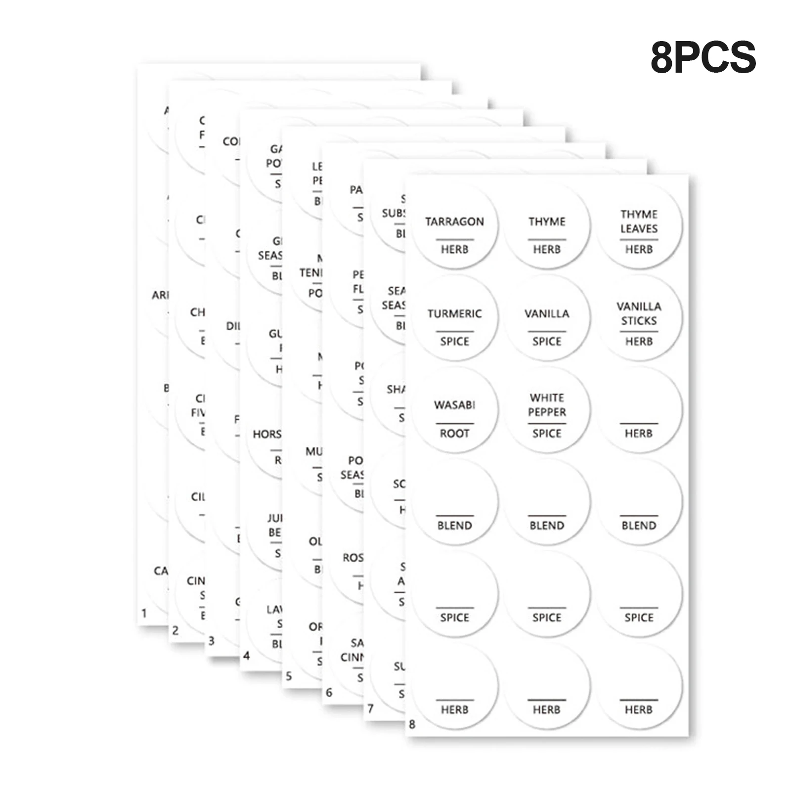 8Sheets-144Pcs-Round-Spice-Can-Label-Kitchen-Room-Spice-Jar-Labels ...