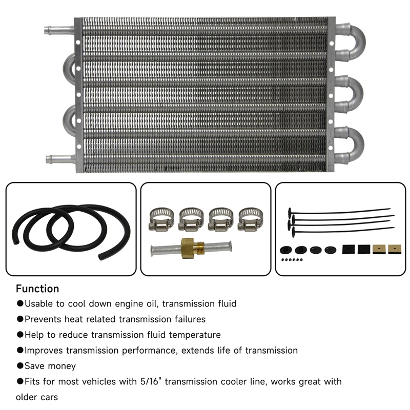 6 Row Universal Remote Transmission Oil Cooler Radiator Converter Kit ...