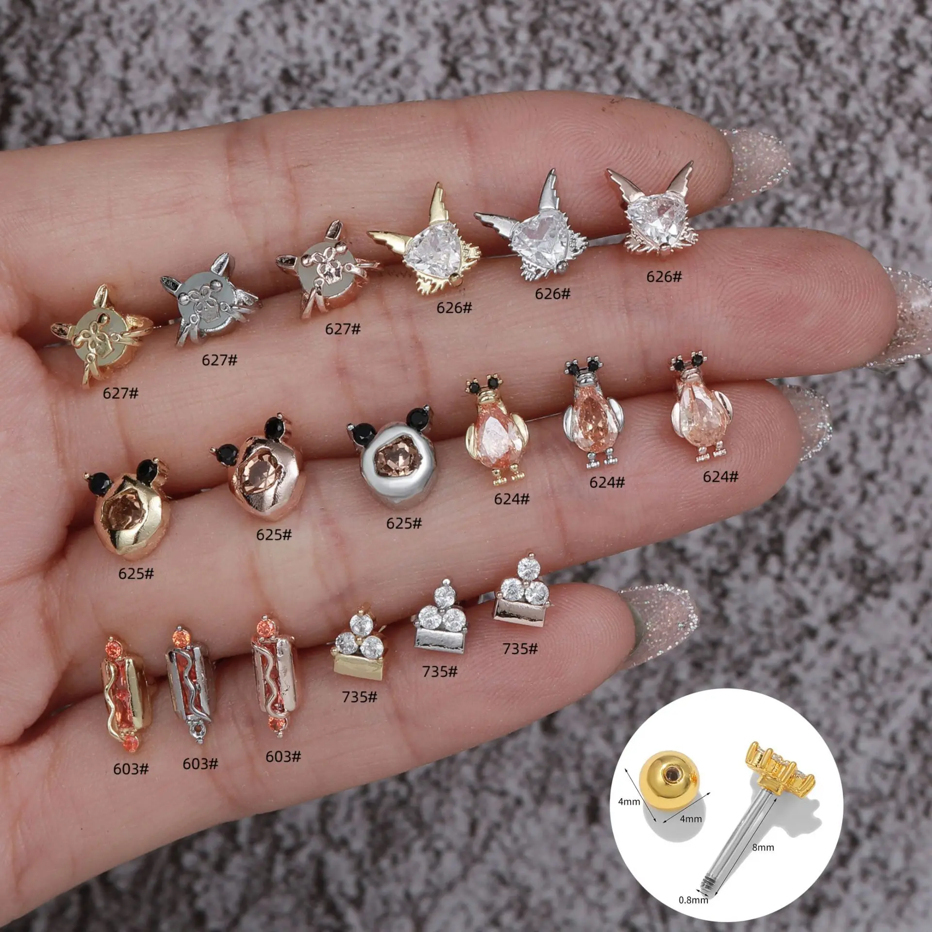 1PC-Fashion-Zircon-Animal-Alien-Stainless-Steel-Cartilage-Stud-Earrings ...