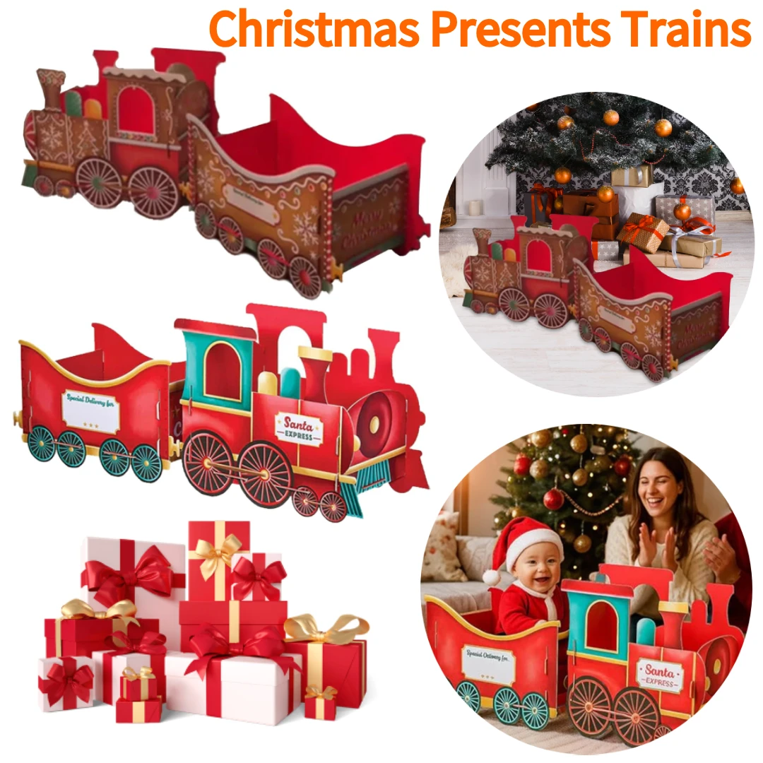 Christmas Gift Train Cardboard Santa Holiday Present Train Gifts Holder ...