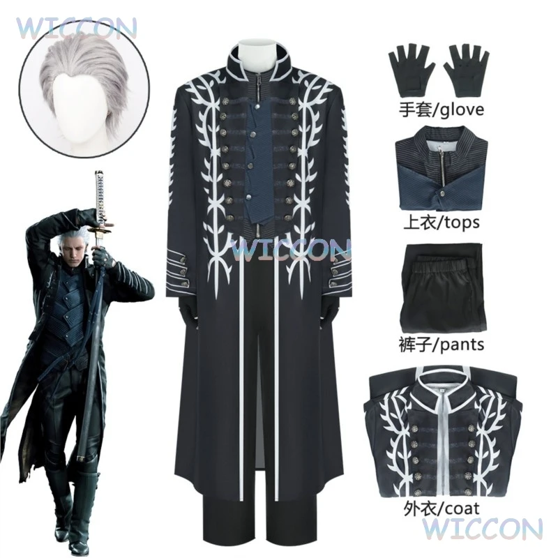 Hot Game DMC5 Cosplay Vergil Cosplay Black Windbreaker Coat ...
