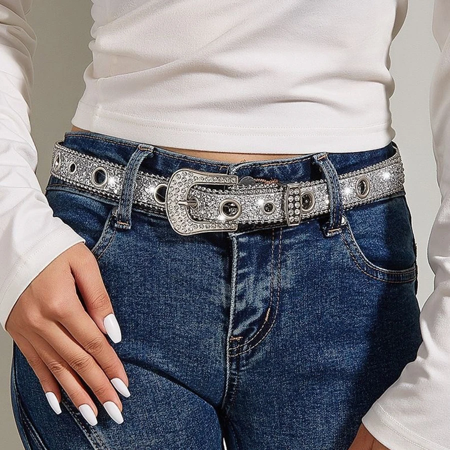 Silver shiny crystal belt for women's trendy fashion matching with ...