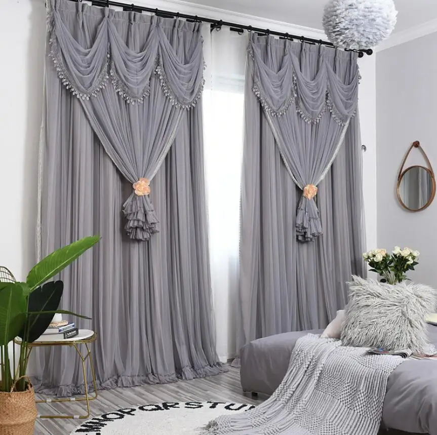 Princess Korean Double Layer Blackout Curtains For Living Room Bedroom ...