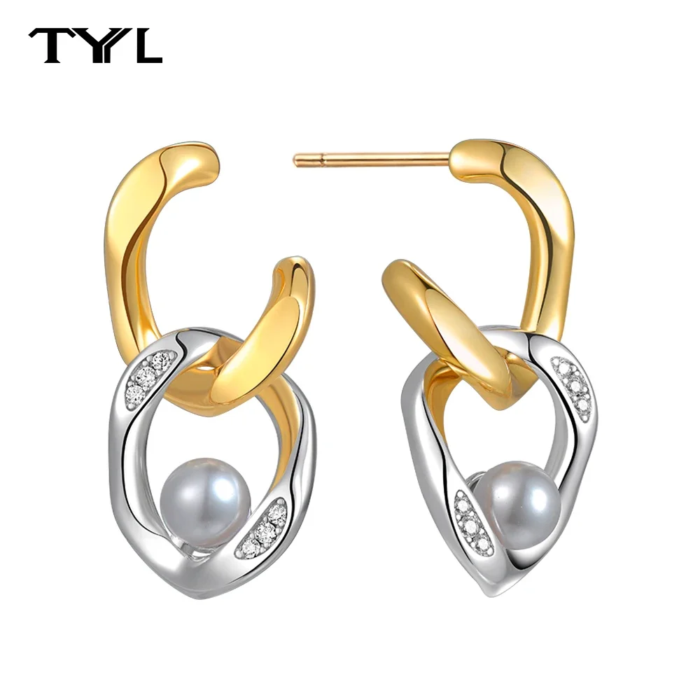TYYL-Cuban-Chain-Beads-Drop-Earrings-for-Women-18k-Gold-Plated-925 ...