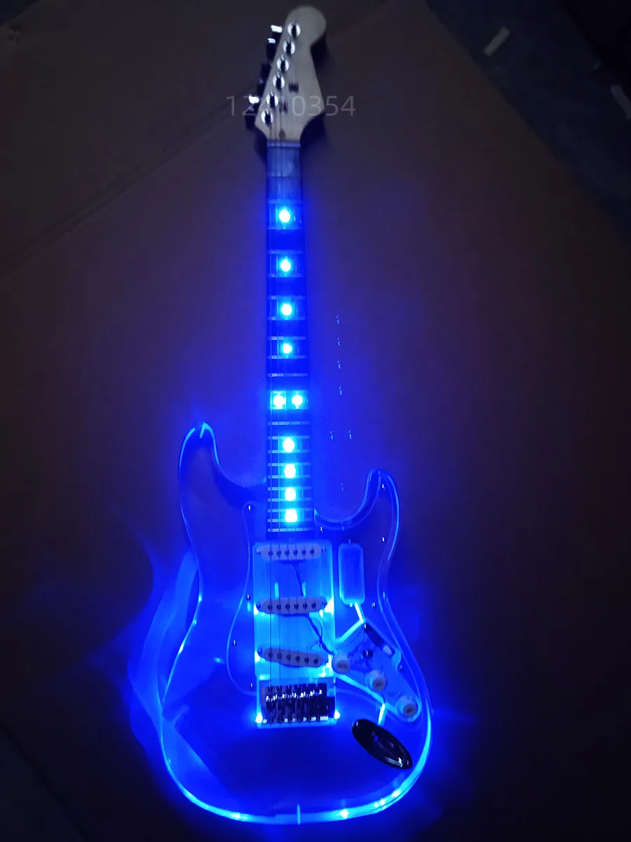 Acrylic-electric-guitar-with-blue-light-blue-led-light-electricas ...