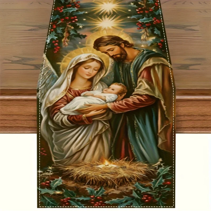 Elegant Religious Christmas Table Runner Jesus Mary Joseph Jesus Christ ...