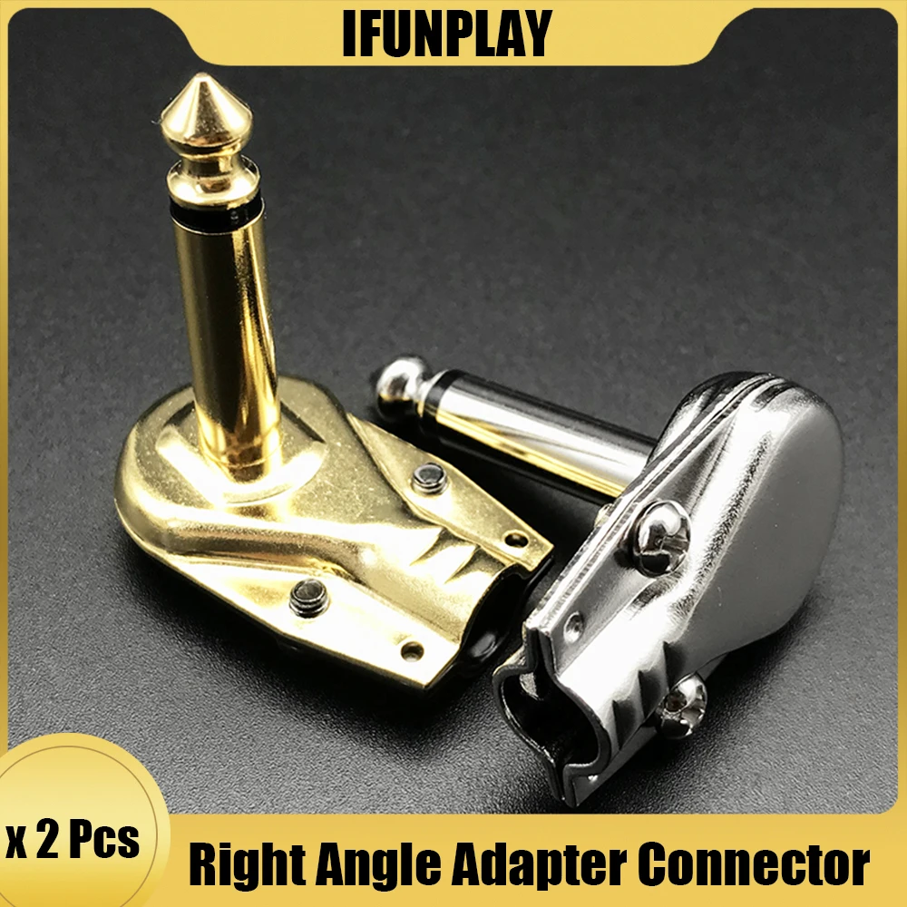 2pcs-Brass-Gold-Plated-6-35mm-Mono-2-Pole-Jack-90Degree-Right-Angle-L ...