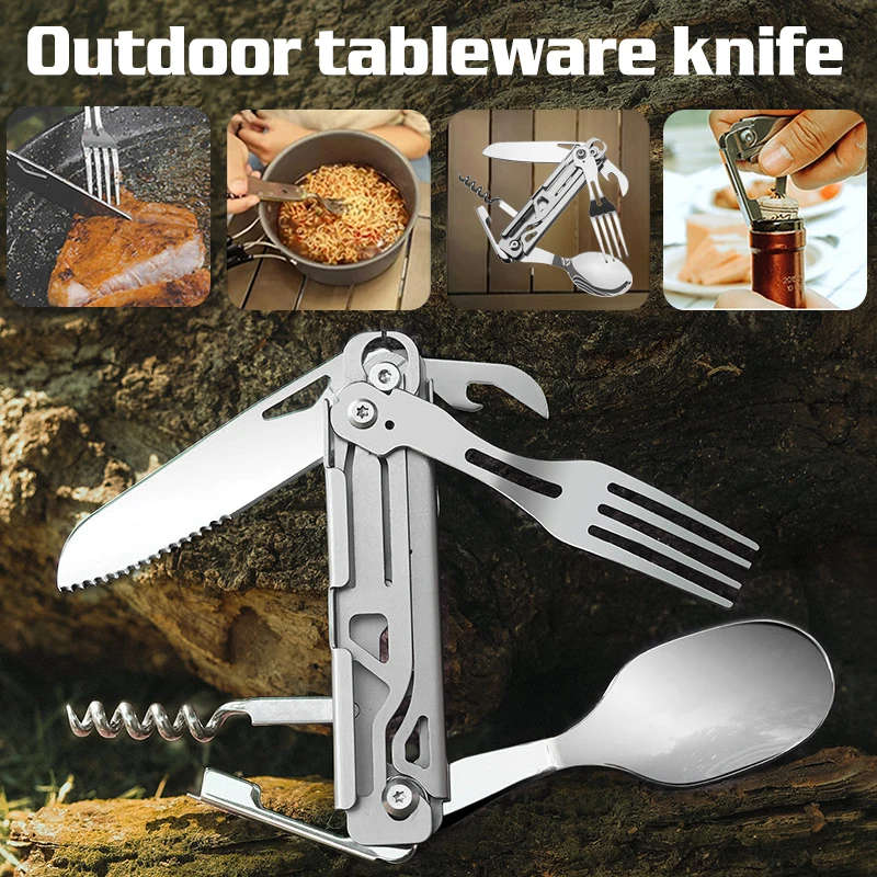 420-Stainless-Steel-Pocket-Knife-Multi-tool-Portable-Fork-Spoon-Outdoor ...