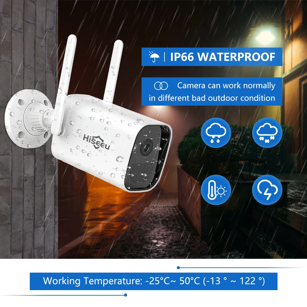 Hiseeu 3mp Wireless Battery Ip Camera Rechargeable 2 Way Audio Outdoor ...
