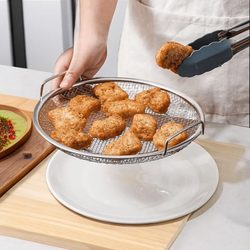 Fried-Drain-Kitchen-Stainless-Steel-Oil-Residue-Filter-Sieve-Double-ear ...