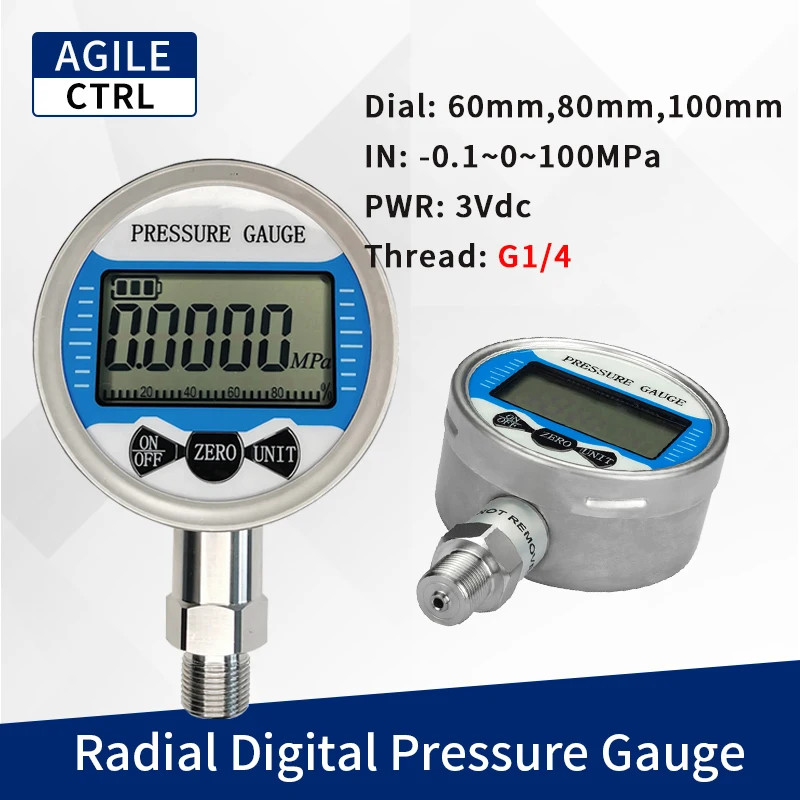 Digital Display Radial 100mm Dial Digital Pressure Meter G1/4 Hydraulic ...
