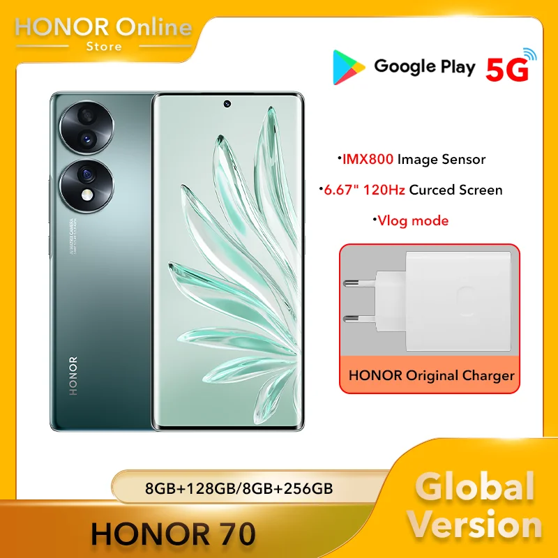 Global Version Honor 70 5G Smartphone 256GB 66W Superfast Charge 120Hz 6.67" Curved Screen ...