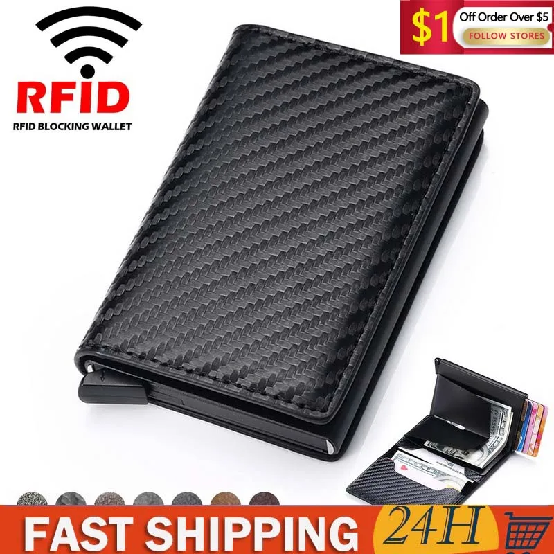 Tarjetero-con-bloqueo-Rfid-para-hombre-y-mujer-Mini-billetera-de-cuero ...