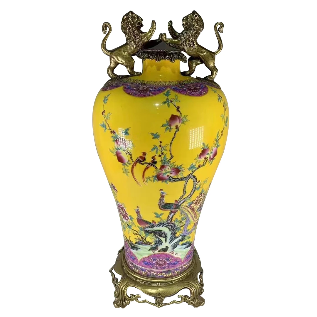 European-Style-High-end-Copper-Inlaid-Ceramic-Vase-Oriental-Yellow ...