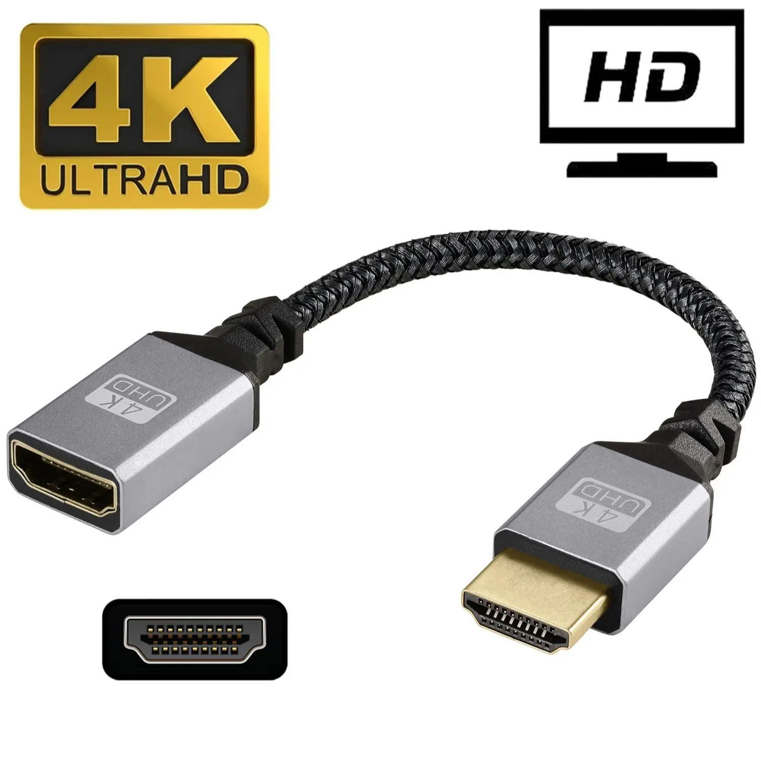 HD2-0-4K-UHD-Cable-Up-Down-Left-Right-Angled-Male-To-Female-Extension ...