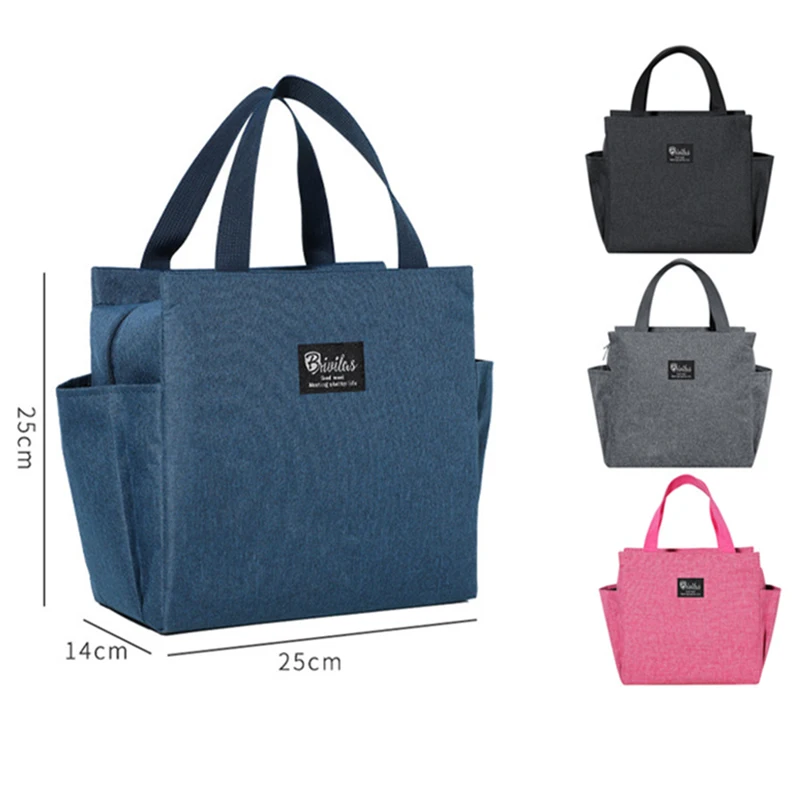 Solid Color Lunch Bags Large Capacity Double Side Pockets Handbag ...