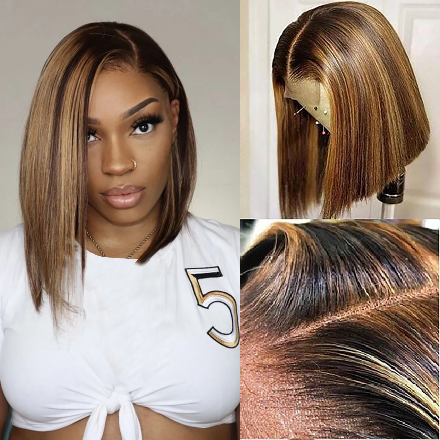 Ombre-Brown-Blonde-Or-Natural-Color-Bob-Wig-4x4-HD-Lace-Closure-Wigs ...