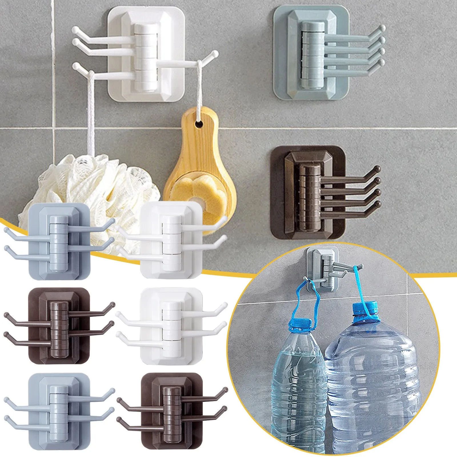 Rotatable Hook Four connected Rotating Hook Wall Rack Without Punching ...