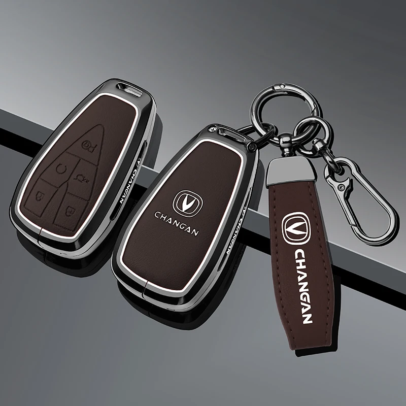 Zinc Alloy Car Remote Key Cover Case Cover Leather Keyring For Changan ...