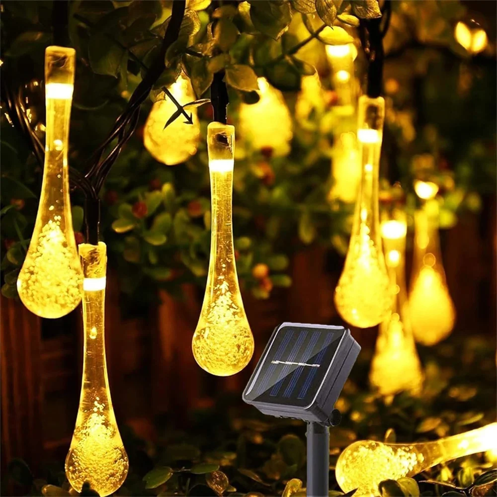 Solar-Outdoor-String-Lights-Hanging-Teardrop-Water-Drop-Lights ...