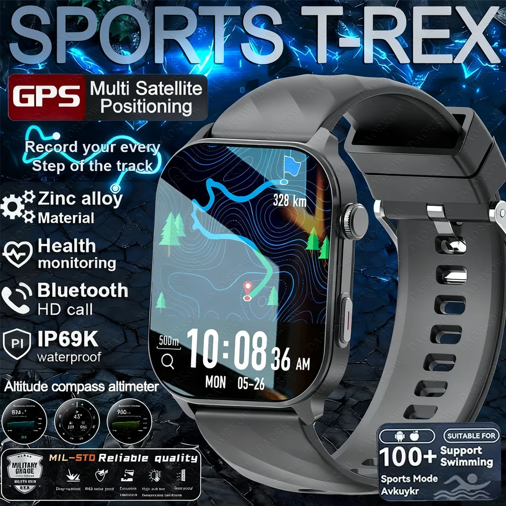 DAORKOW GPS 스포츠 스마트워치 IP68 방수 나침반 내장 듀얼 밴드 GPS 나침반 고도계 블루투스 통화 야외 스마트워치 ...