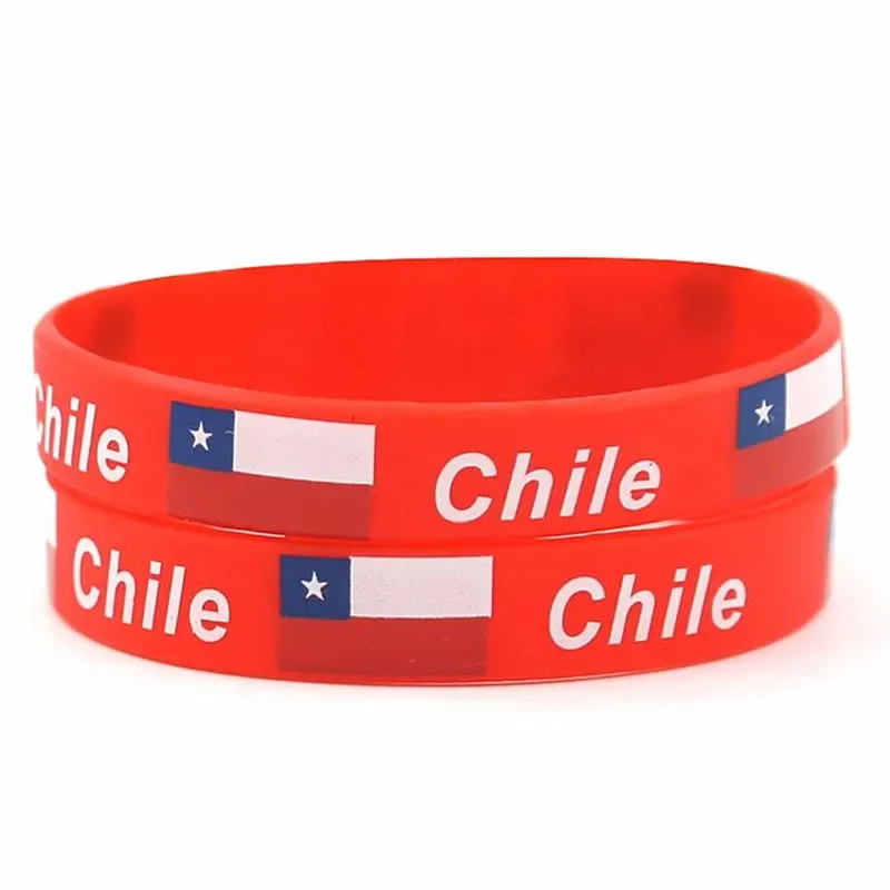 2pcs Chile Flag Silicone Bracelet Sport Game Wristbands National Flag ...