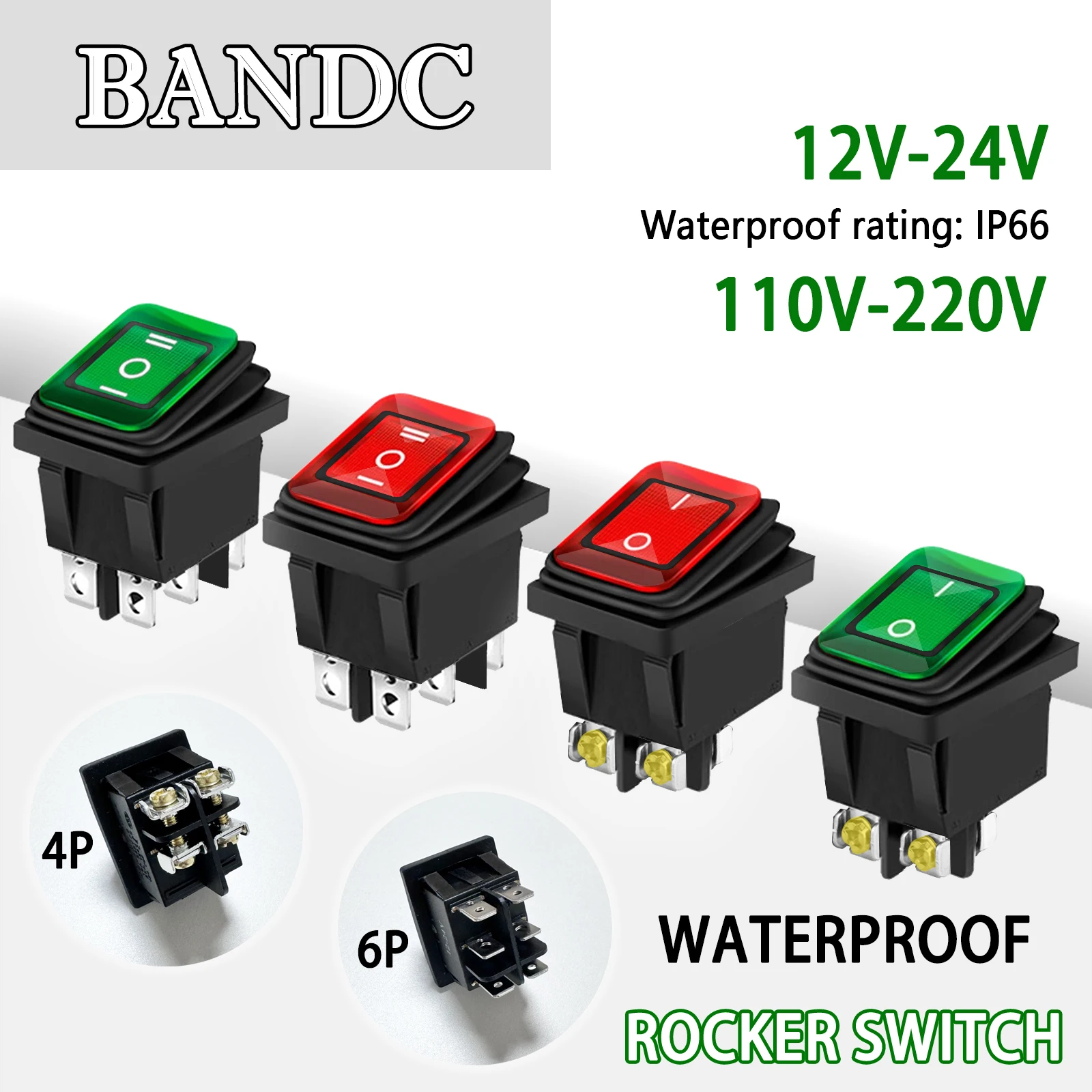 12V-24V-110V-220V-Waterproof-Rocker-Switch-Red-Green-LED-Light ...