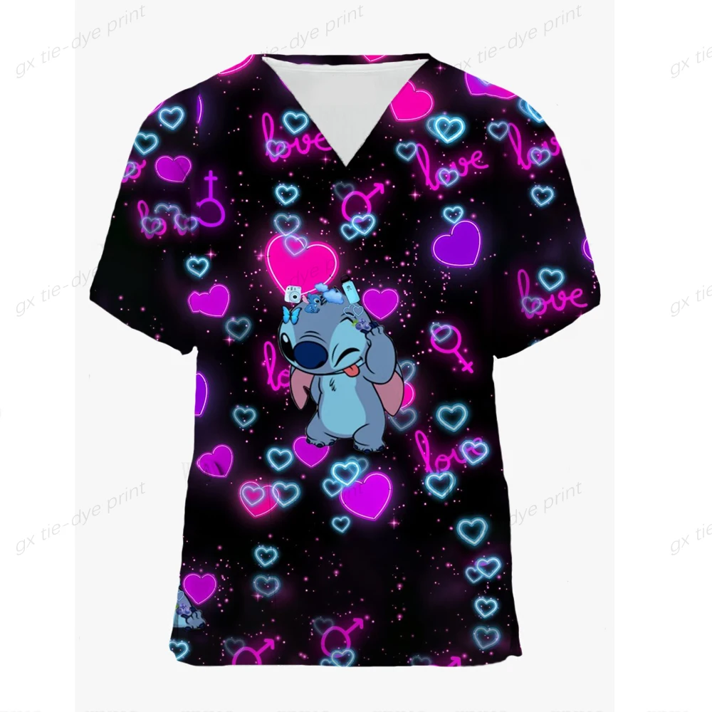 Disney-Stitch-Print-Hospital-Nursing-Surgery-Scrubs-Tops-Women-Short ...