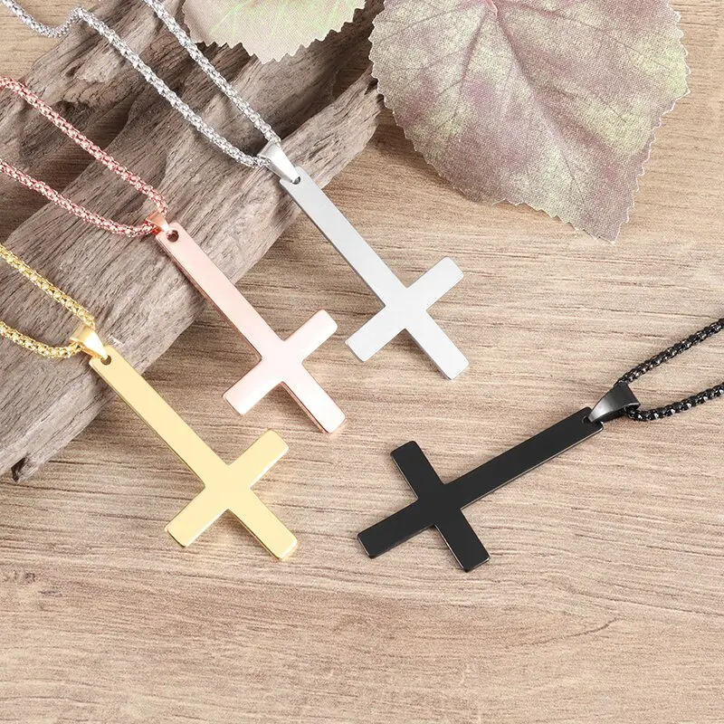 Collar con colgante de cruz invertida Simple para hombres y mujeres ...