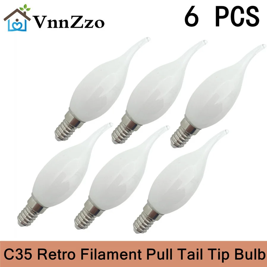 6pcs 7w Retro Led Candle Filament Bulb C35 Frosted Light Bulb E27 E14 ...