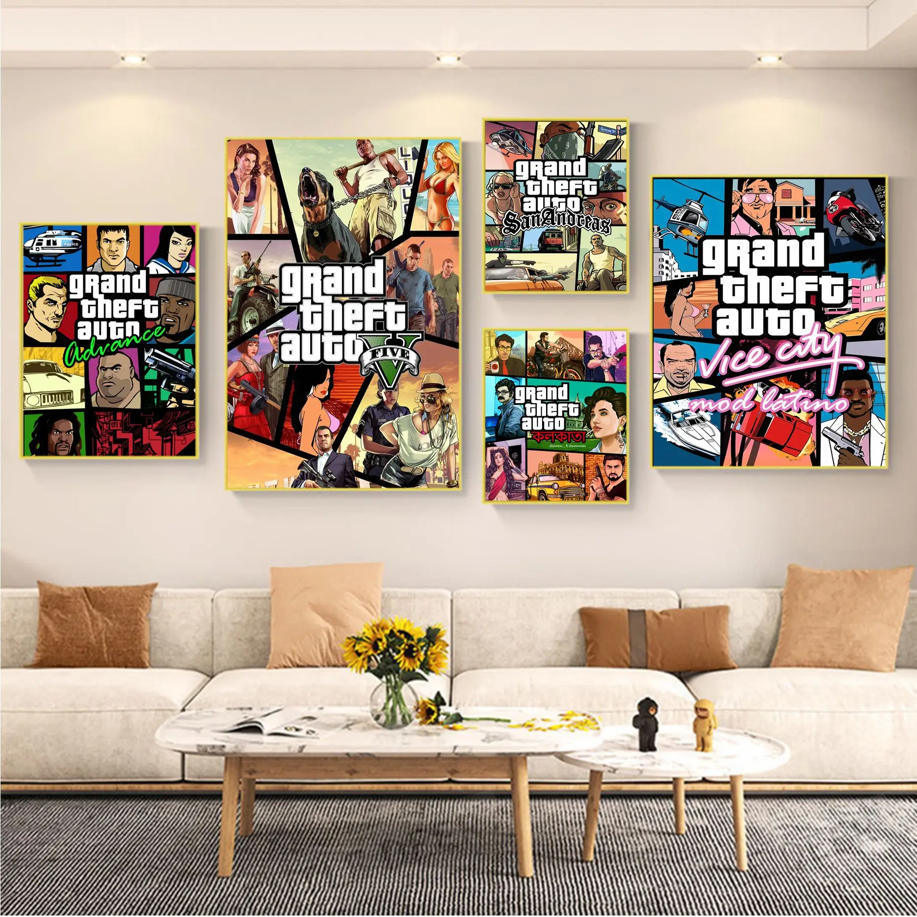 Grand-Theft-Auto-V-Game-Art-Retro-Poster-Printed-GTA-5-Sticky-Posters ...