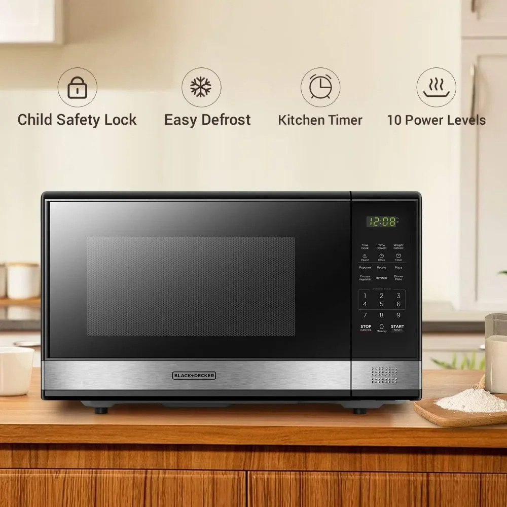 EM031MB11 Digital Microwave Oven with Turntable Push-Button Door, Child ...