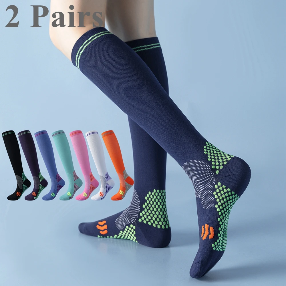 2-Pairs-Women-Compression-Socks-Grip-Thigh-High-Running-Calf-Length ...