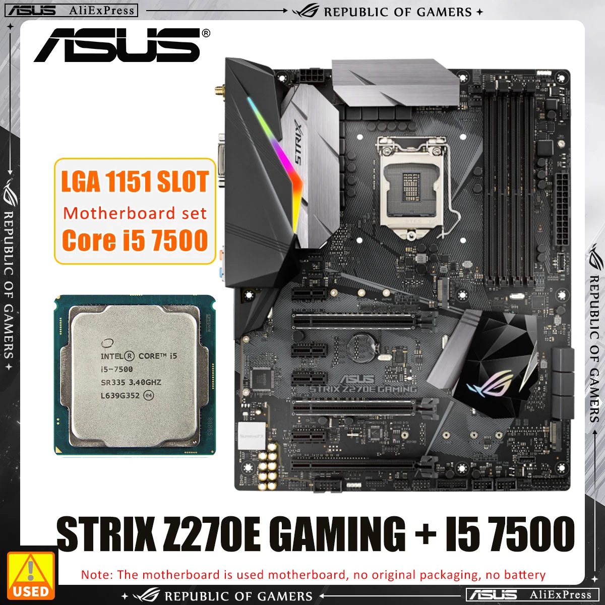 ASUS STRIX Z270E Gaming Motherboard Set com Um CPU Core i5 7500 ...