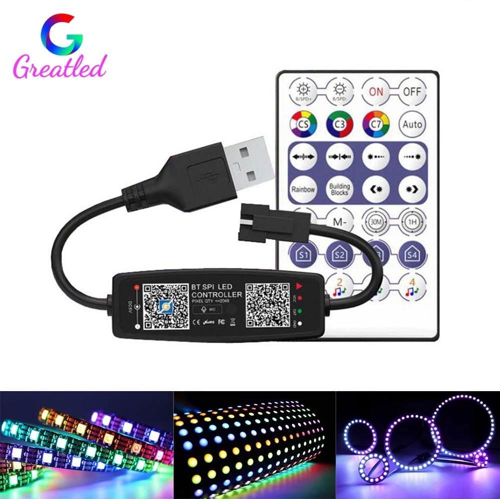 WS2811-WS2812B-Bluetooth-LED-Controller-Music-Built-in-MIC-With-Remote-For-SK6812-WS2812-Pixel ...
