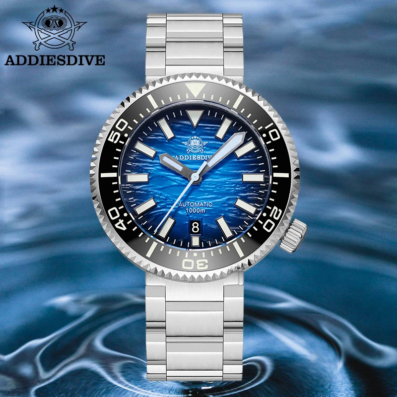 ADDIESDIVE 46mm New Dive Watch 3D Wave Ripple Dial NH35 Automatic ...