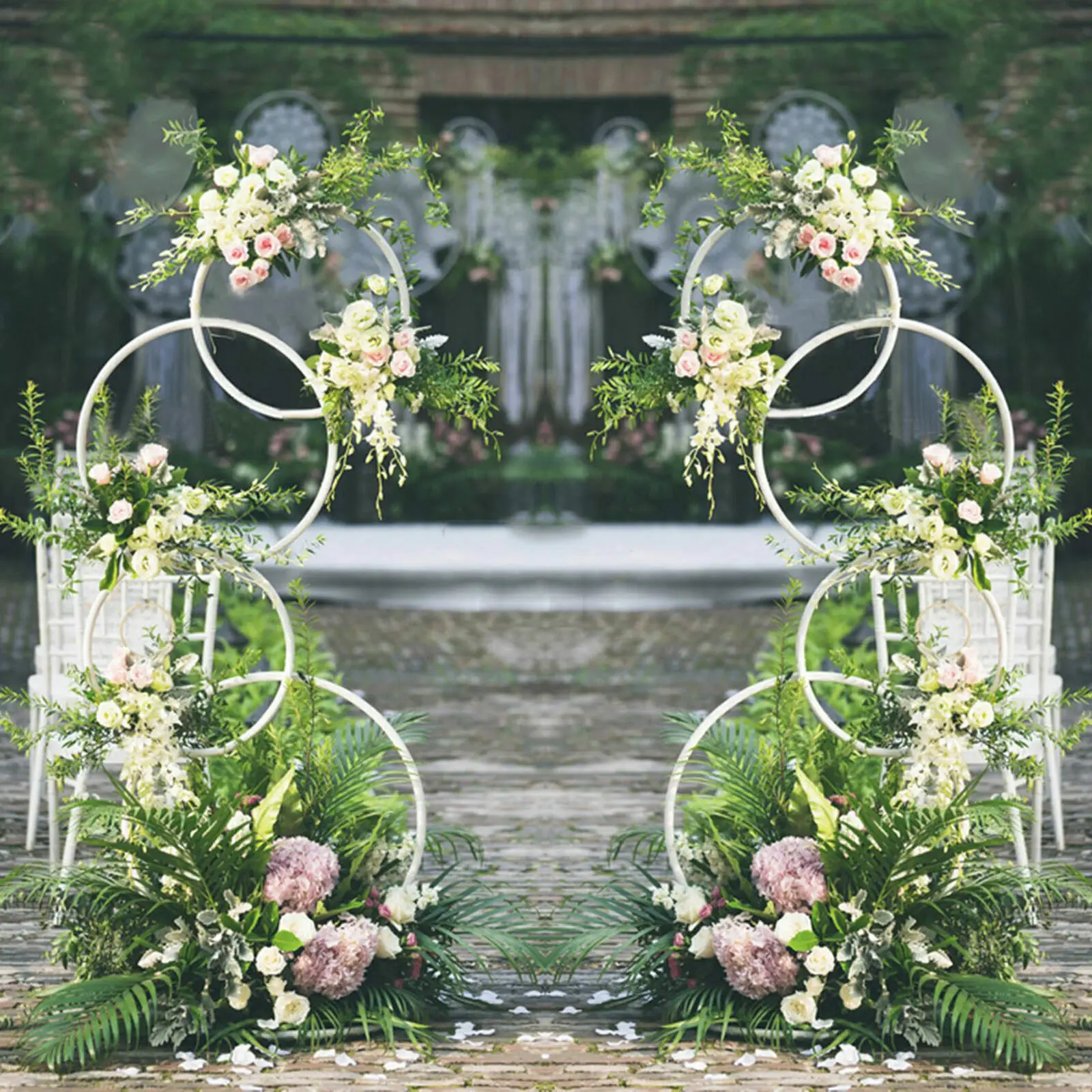 Wedding-Flower-Display-Frame-Round-Arch-White-Metal-Circle-Backdrop ...