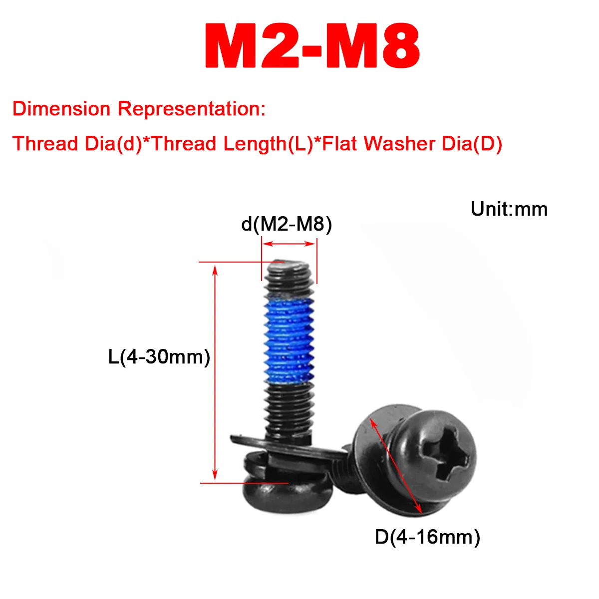 Carbon-Steel-Black-Round-Head-Cross-Flat-Cushion-Elastic-Pad-Three ...