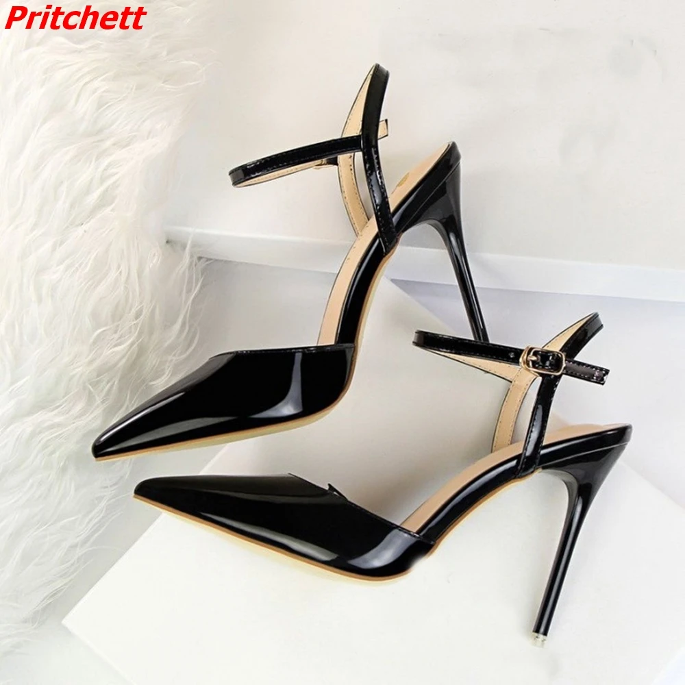 Solid-Patent-Leather-Women-Pumps-One-Word-Belt-Buckle-Sexy-Stiletto ...