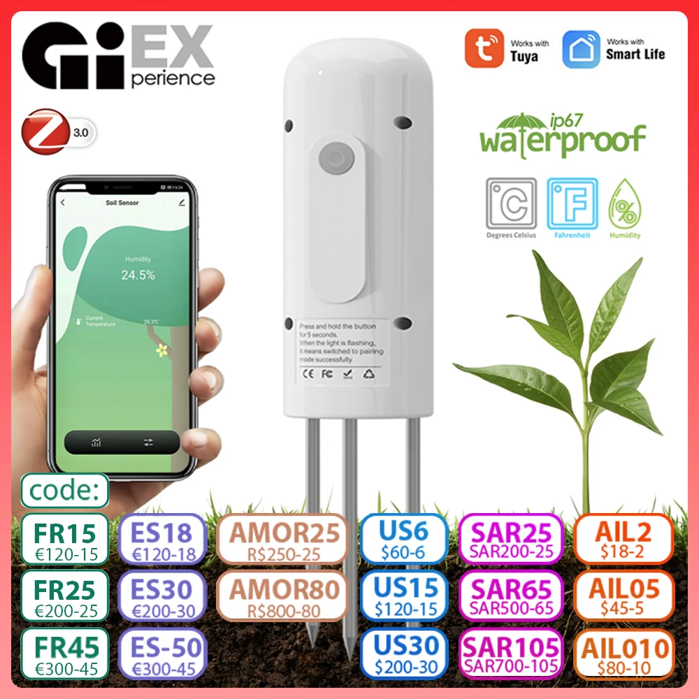 ZIGBEE Monitor de plantas para exteriores, medidor de temperatura del ...