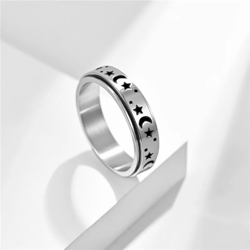 Stainless Steel Fidget Spinner Rings Moon Star Sun Fine Tuning Rotating ...