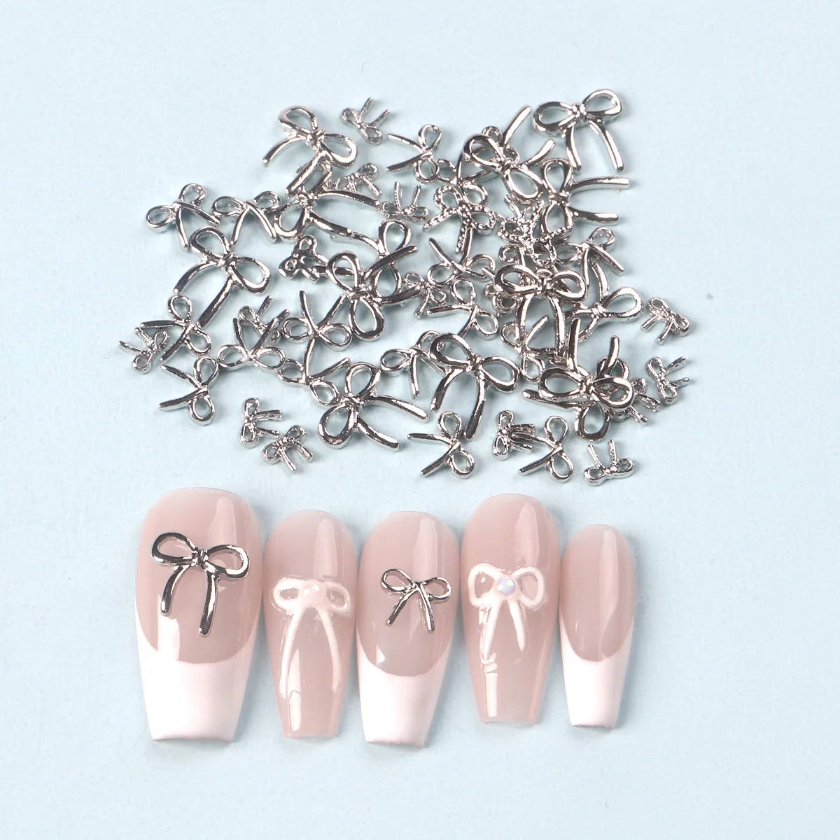 50PCS-Mix-Size-3D-Grey-Bowknot-Shaped-Nail-Charms-Metal-bow-Nail-Art ...