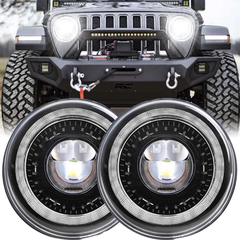 7" Car Led Headlight For Lada Niva 4x4 7inch H4 Led Headlights Angel ...