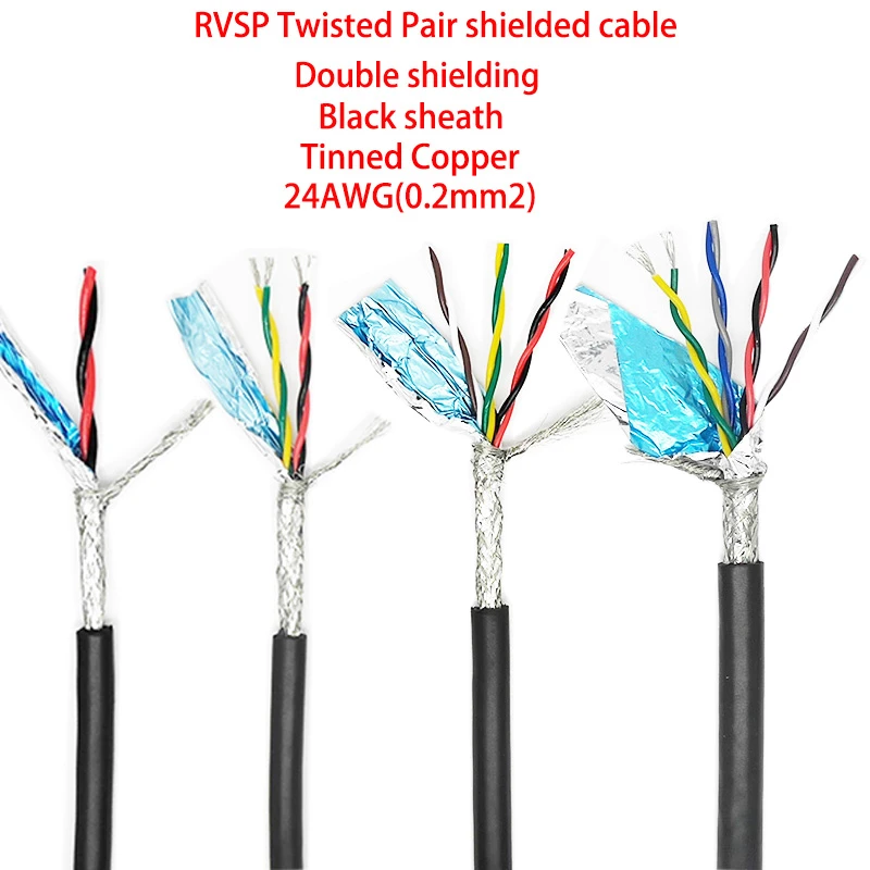 24AWG 1/5/10Meter RVSP Shielded Twisted Cable Black 2/4/6/8/10/12/14 ...