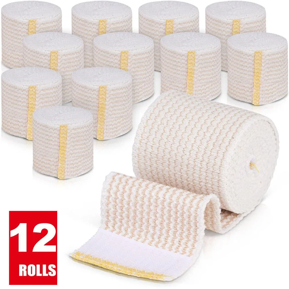 12 Rolls Elastic Bandage, 2/3/4/6 Inch x 15 feet Stretched Length with ...