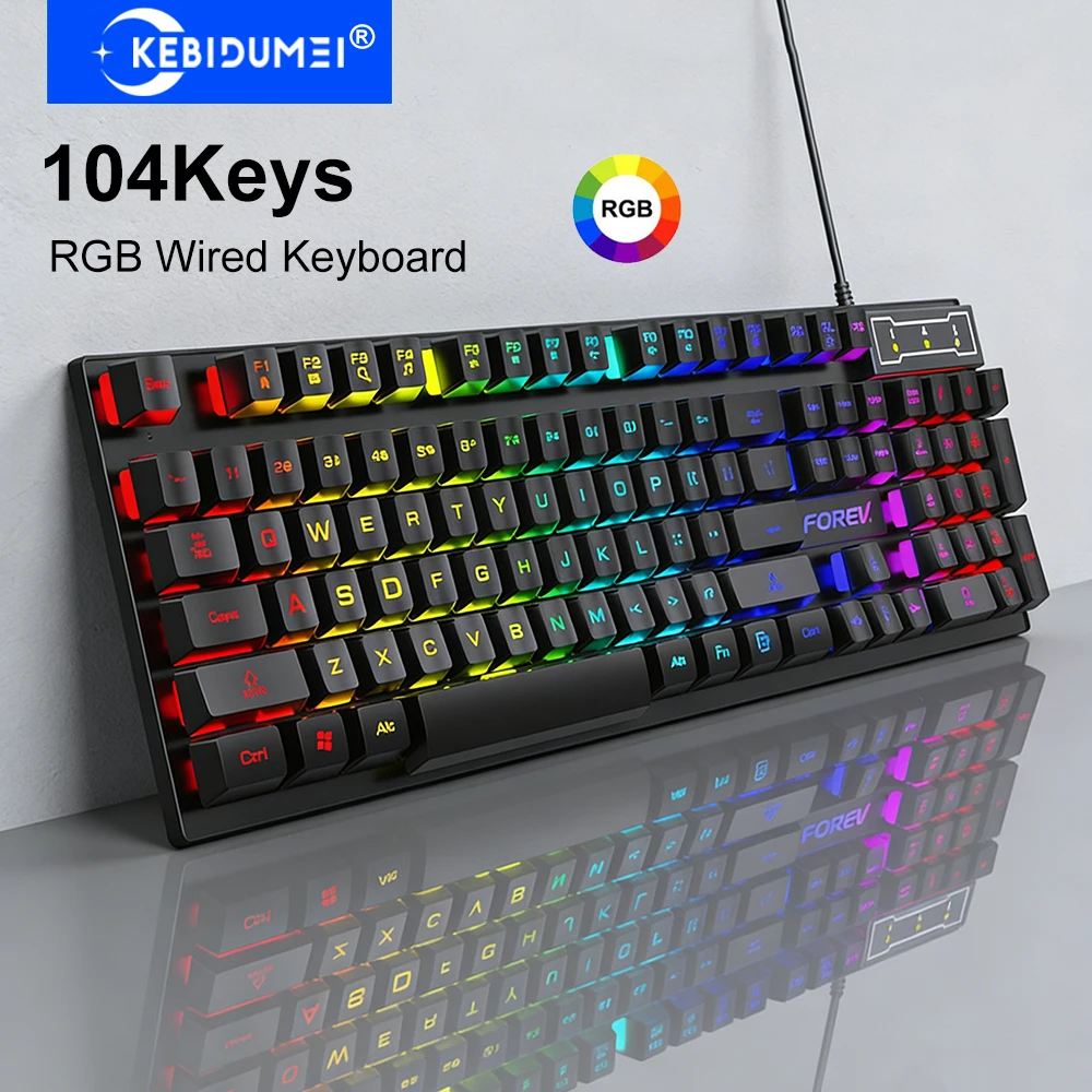 104Keys Wired Keyboard RGB Colorful Gaming Keyboard USB Wired Keyboard ...