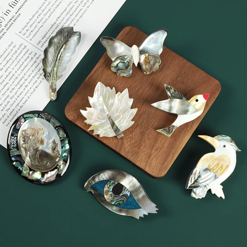Broches de concha de abulón con hojas de pájaro para mujer, broches ...