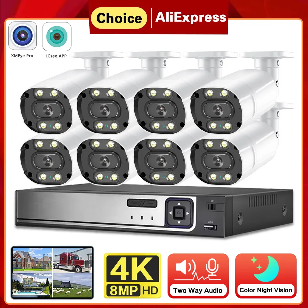 10CH-4K-8MP-Video-Surveillance-Camera-POE-Color-Night-Vision-Security ...